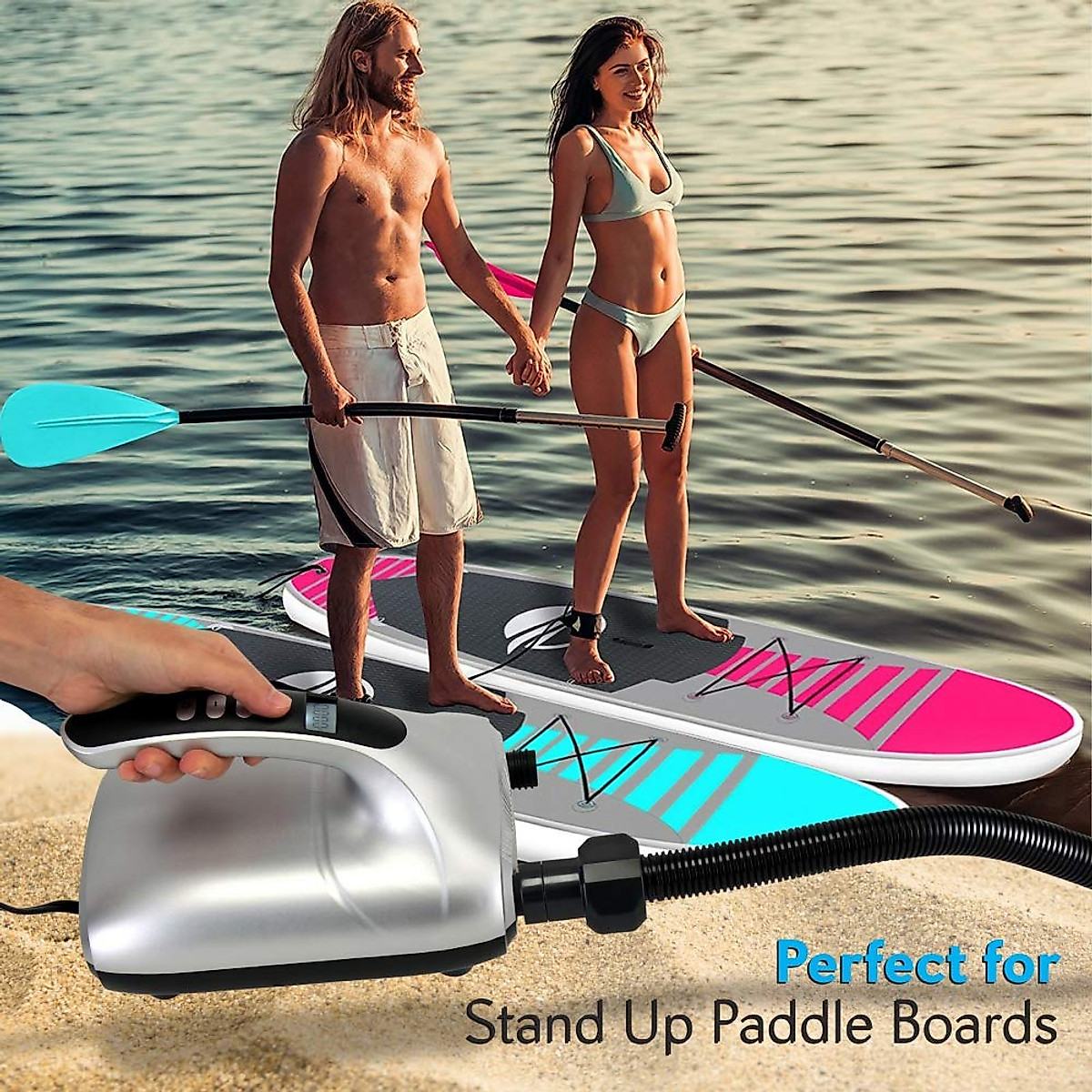 SereneLife Inflatable Paddle Board Pump Compressor - 20PSI High Pressure SUP Inflator - 12V DC Car Connector - Electric Air Pump for Paddle Boards, Boats, Rafts, Pool Toys, Water Sports