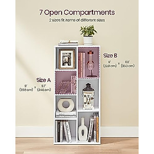 VASAGLE Bookcase, Bookshelf with 7 Compartments, Freestanding Shelves and Cube Organizer, for Display in Living Room, Bedroom, and Home Office, White