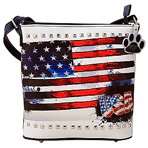 HW Collection Western USA American Flag Stars Stripes Concealed Carry Purse Crossbody Handbag (USA Flag Purse)