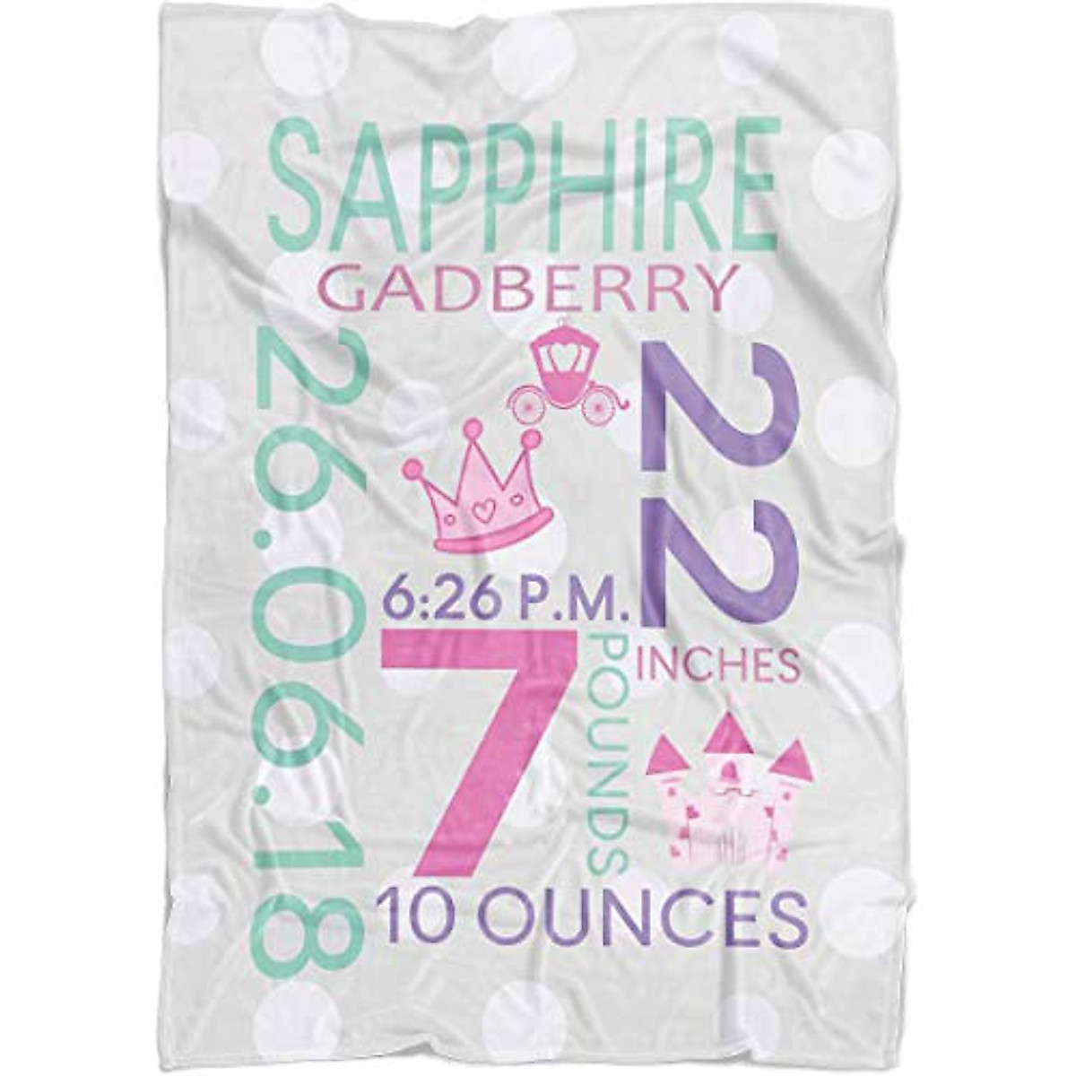 Personalized Baby Blanket with Birth Information for Girls and Boys. Customized Name Blanket from Baby's Name, Date of Birth, Weight, Length... Gift for New Born Baby, New Dad Mom (Girl-Princess)