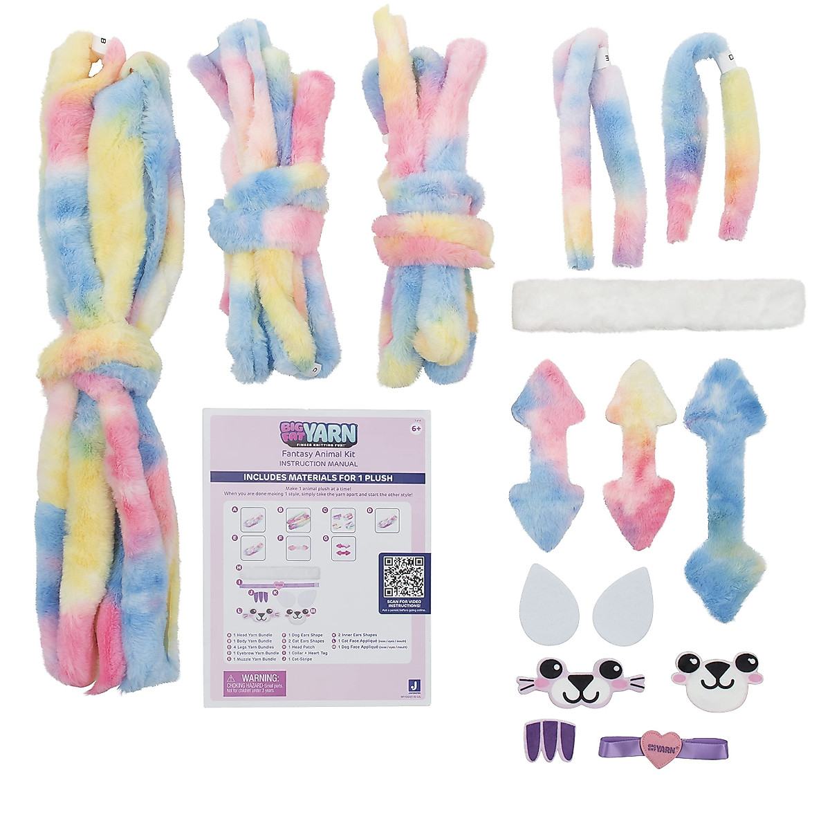 Big Fat Yarn Fantasy Animal Kit - Finger Knitting Fun - DIY All in One Knitting Kit – Level 3: Advanced, Arts and Crafts for Kids Teens Tweens and Adults - Make Your Own Animals - Ages 6+