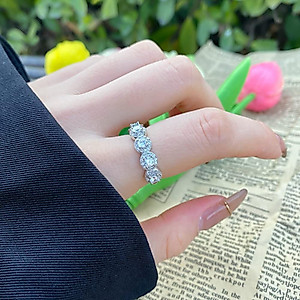 Hsitgexf Simple Round CZ Cubic Zirconia Half Eternity Ring Stacking Infinity Anniversary Wedding Band Sterling Silver Plated Size 6-10 (US size 7)