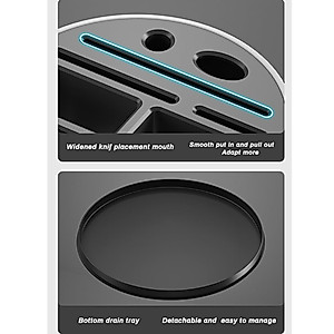 Elvaesther Chopstick Holder Rotary Knife Rack Multi-functional 360-degree Rotating Kitchen Knife Fork Rack Storage Box black white