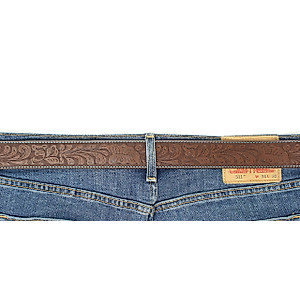 BC Belts Leather Belt Strap with Embossed Western Scrollwork 1.5" Wide with Snaps (Brown/Teal-S)