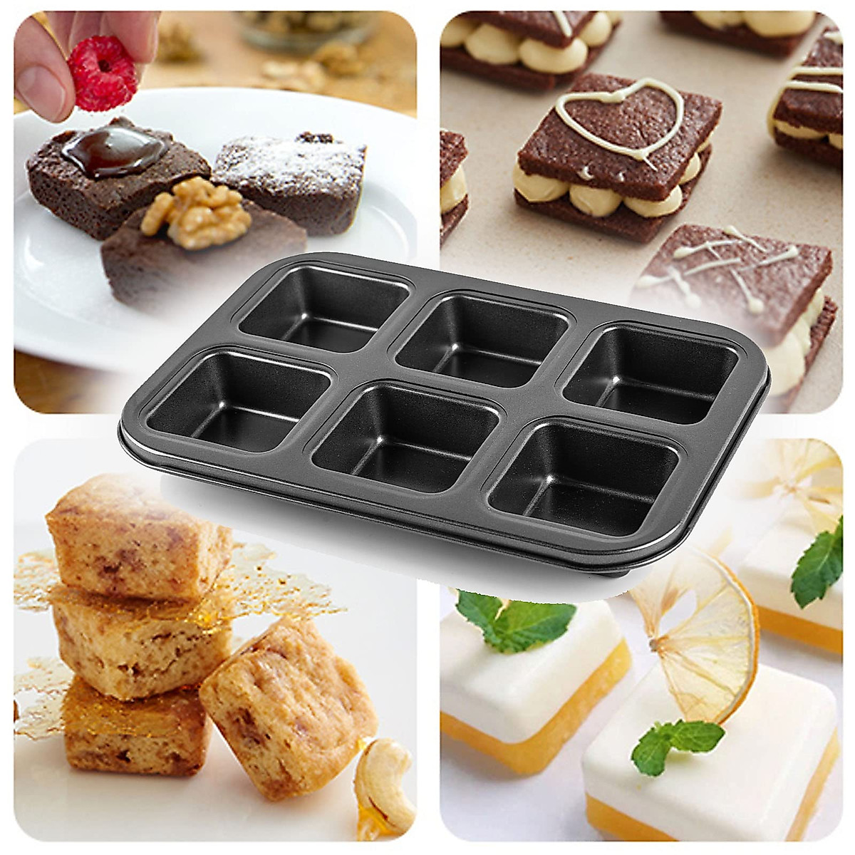 Yomvzake Brownie Pan, Black Mini Square Muffin Pan Nonstick 6-Cavity Small Cupcake Pan Individual Brownie Mold for Baking Brownie Muffin Cupcake Keto Fat Bombs, Great for Halloween, Christmas
