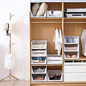 4 Pack Closet Basket Shelf Storage Bins Plastic Super Large Capacity Collapsible Kid Toy Rack White for Kitchen Cabinets, Pantry, Offices, Bedrooms, Bathrooms