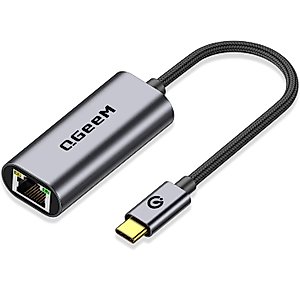 USB C to Ethernet Adapter, QGeeM Gigabit Ethernet to USB Type C, Thunderbolt 3/4 to RJ45 LAN Network Adapter Compatible for iPhone 15 Pro/max, MacBook Pro/Air, iPad Pro, Dell XPS etc