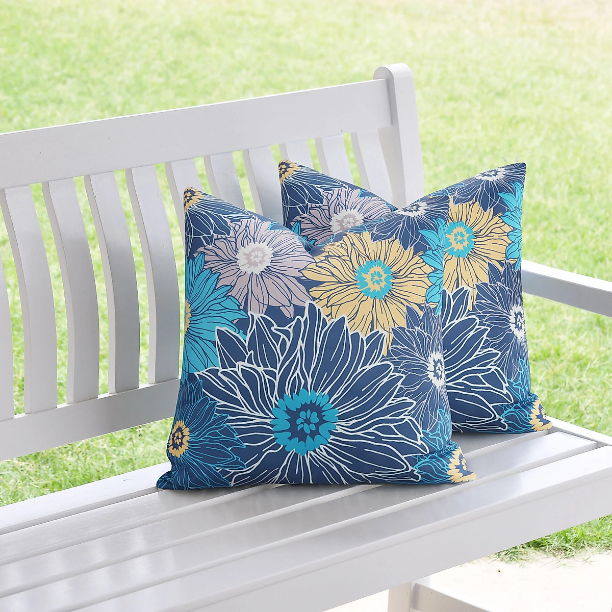 Adabana Outdoor Waterproof Pillow Covers 18x18 Inch Set of 2 Decorative Floral Throw Pillows Cover for Patio Garden Porch Navy Blue