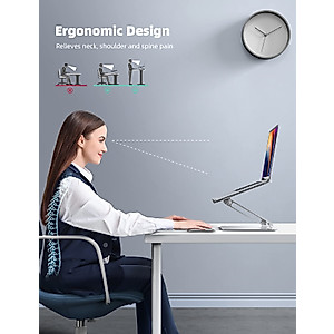 Lamicall Laptop Stand, Aluminum Laptop Riser, Ergonomic Laptop Stand for Desk, Computer Notebook Stand Compatible with MacBook Air Pro, Dell XPS, HP (10-15.6'') - Silver