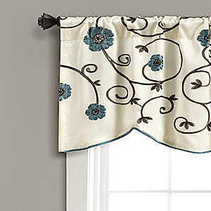 Lush Decor Royal Garden Floral Window Kitchen Curtain Valance, 18” x 42”, Blue