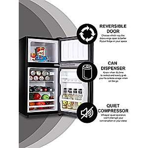 KRIB BLING Mini Fridge With Freezer,3.5 Cu. Ft Compact Refrigerator With 2 Doors,7- Level Adjustable Thermostat, Removable Glass Shelves For Bedroom, Office, Kitchen, Apartment, Dorm, Black