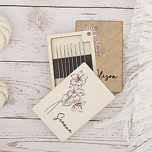 IBLUCTRY Personalized Wooden Needle Box with Magnetic Custom Name & Birth Flower Knitting Needle Box Needle Case Needle Holder Sewing Storage Gift for Women (B-BROWN)