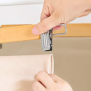 SONGMICS Wooden Pants Hangers 12 Pack, Pants Hangers with Clips, Adjustable Anti-Rust Metal Clips, 360° Swivel Hook, Skirt Hangers for Pant, Skirts, Natural Grain UCRW008-12, 13.4 x 0.5 x 4.9 Inches