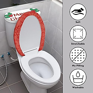 Yewattles Xmas Toilet Decor Toilet Tank Lid Cover Set of 2 Pieces Christmas Santa Claus Toilet Seat Cushion Protector Foldable Toilet Lid Cover for Home Hotel Office Travel