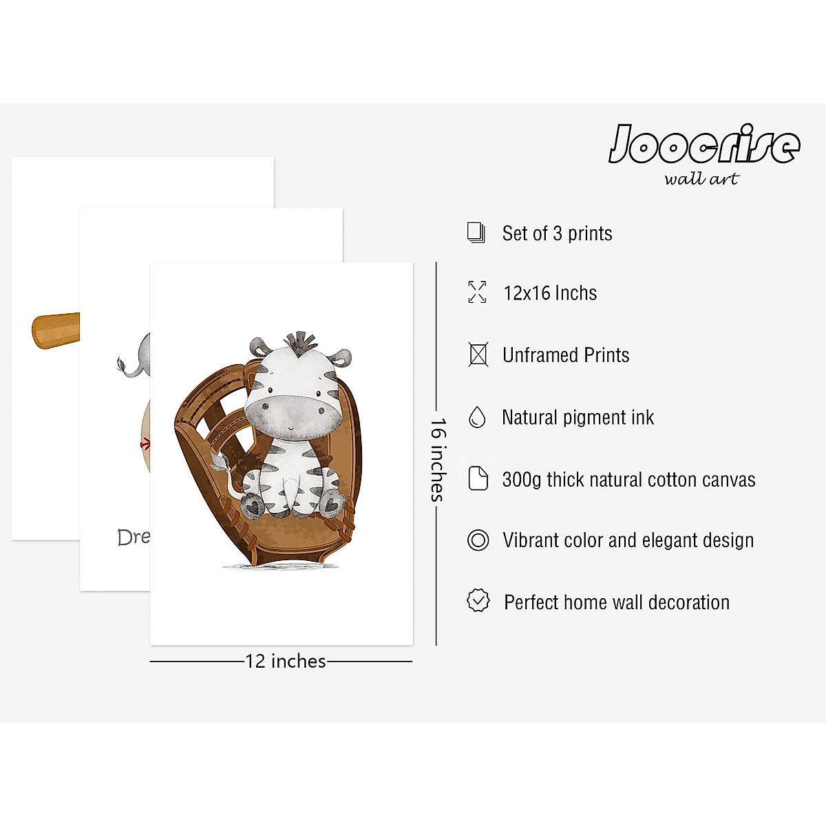 Baseball Nursery Decor Baby Boy Canvas Wall Art Prints Sports Nursery Animal Sports Baseball Poster Kids Wall Art Boys Room Wall Art Nursery Sports Picture Decor for Bedroom 12x16x3 Inch UNFRAMED