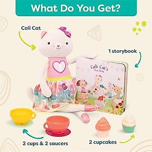 B. toys- Tippy Toes- Cali Cat- Plush Cat Playset- Pretend Play – Tea Party Set – Plush Cat Doll – Board Book – Cups & Play Food – 2 Years +