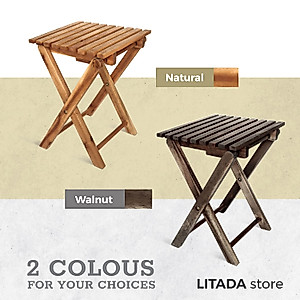 LITADA Small Patio Table (Set of 2) Acacia Wooden Small Table, Side Table, Coffee End Table, Small Square Folding Side Table, Plant Stand Mid Century Easy Assembly Modern Home Decor (Walnut Color)