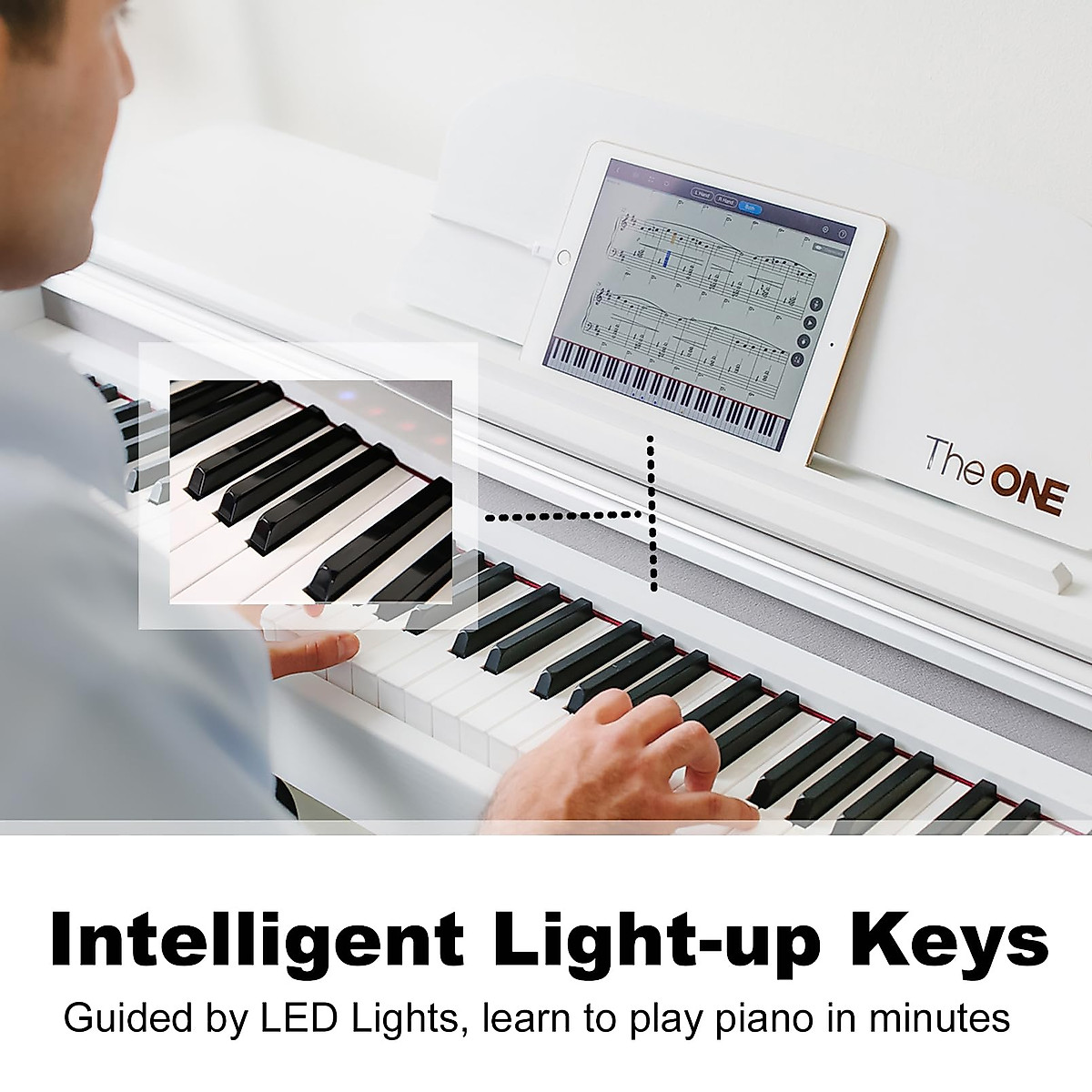 The ONE Digital Piano with Lighted-up Teaching Keys, Piano Keyboard 88 Keys with Hammer Action for Beginner/Professional, Full Size Weighted Keyboard with Piano Stand/3-Pedal Unit/APP, White