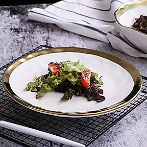 KOWMcp Dinner Plates Ceramic Plate, Restaurant Steak Plate, Dessert Plate, Salad Plate, Gilded White Matte Retro Ceramic Plate (Size : Small)