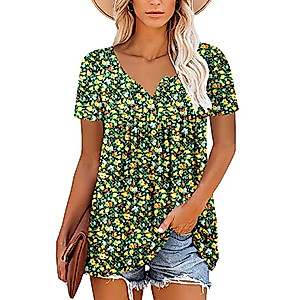 ROSELINLIN Womens Green Tunic Tops Summer Dressy Casual Short Sleeve Blouse Floral Shirts Plus Size 3XL