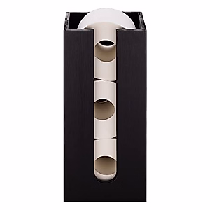 Navaris Bamboo Toilet Paper Storage - Narrow Free Standing Toilet Paper Holder Tower Organizer for Bathroom - Storage for 3 Toilet Rolls - Black