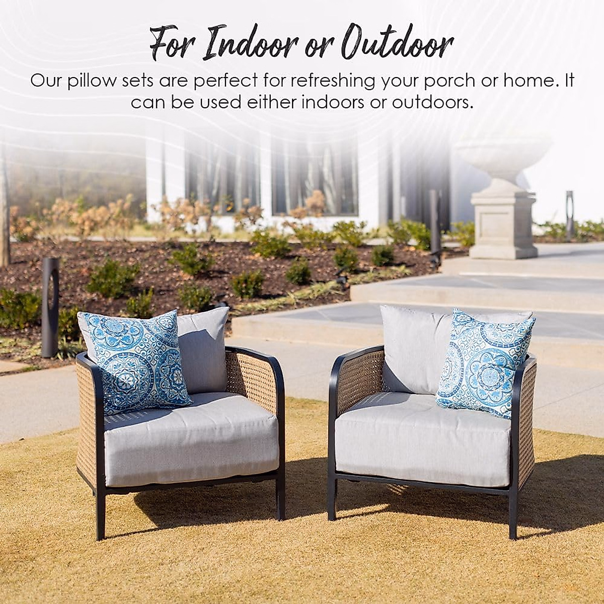 RSH Décor: Set of 2 Square Throw Pillows | Indoor/Outdoor All Weather Polyester Fabric | Decorative Accent Pillows for Patio Furniture | Reversible | 17" x 17" | Swaying Palms Aloe