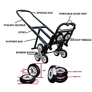 INTBUYING Stair Climber Hand Truck Carbon Steel,420LBS Capacity Stair Climbing Folding Hand Truck 6 Wheels & 2 Backup, Rubber Mute Wheel,Adjustable Handle Length Dolly Cart Trolley for Stairs