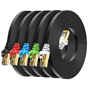 BUSOHE Cat8 Ethernet Cable 3FT 5 Pack Multi Color, Cat-8 Flat RJ45 Computer Internet LAN Network Ethernet Patch Cable Cord, 40Gbps 2000MHz Faster Than Cat7/Cat6/Cat5-3-Feet