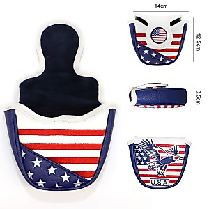 Golf Putter Cover, Golf Club Head Covers Mallet Putter Headcover Synthetic Leather Golf Blade Putter Cover with Magnetic Closure & America USA Style for Golf Putter Covers for Blade Putter Covers