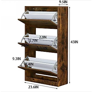 MYINDA 3-Tier Wooden Shoe Cabinet with Wooden Flip Doors for Storing 18-20 Pairs of Shoes, Suitable for Entryways, Office, Small Spaces (Brown)