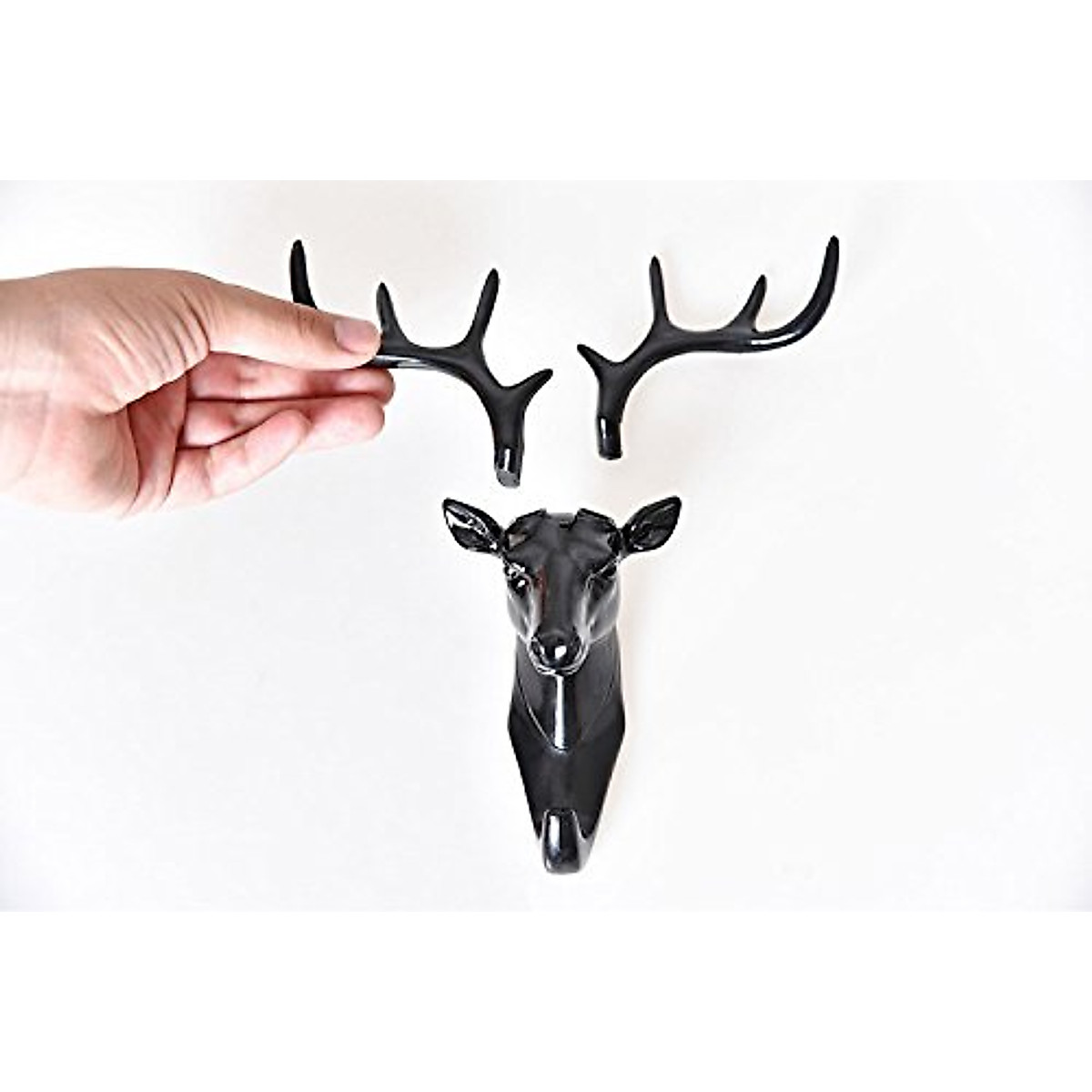 Vintage Deer Head Antlers Wall Hook (Max:10kg) for Hanging Hat Scarf Bag Key Clothes Bathroom Kitchen Towel Holder Hanger Rack Wall Wedding Gift (Black)