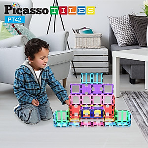 PicassoTiles Magnetic Blocks See-Through Shape STEM Toys for Boys and Girls Toddlers Ages 3+ Magnetic Building Block Tiles Educational Playset Compatible with Major Brand Magnet Tile -Starter Set PT42