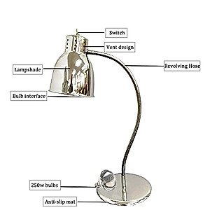 KOUWO Commercial Food Heat Lamp with Bulb Fried Food Warming Lamps Hot Food Warmer Lights for Buffet Bar Parties Catering (Silver(Single Head))