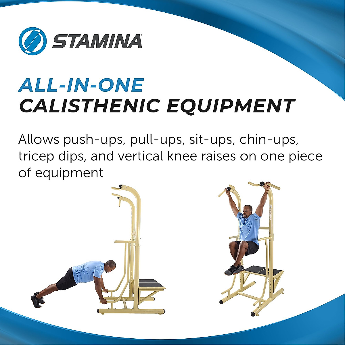 Stamina Outdoor Fitness Power Tower Pro with Plyo Box - Dip Bar Pull Up Bar Station with Smart Workout App - Dip Bars for Home Workout - Up to 300 lbs Weight Capacity