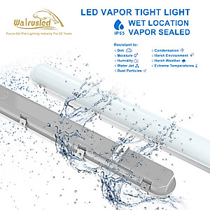4FT LED Vapor Tight Emergency Light, Battery Backup IP65 IK08 20W/40W 125LM/W LED Vapor Proof Fixture, 5000K, 100-277V, 0-10V Dimmable 4 Foot Waterproof LED Outdoor Shop Light Fixture for Carport, FCC