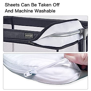 Baby Bassinets,Bedside Sleeper for Baby, Easy Folding Bedside Crib 7 Height Adjustable with All Mesh Baby Bed for Infant Newborn Girl Boy (Dark Grey)