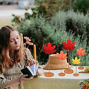 6 Pcs Fall Standing Decor for Tabletop Maple Leaves Wooden Table Sign Thanksgiving Centerpiece Rustic Block Set Wood Tiered Tray Decoration for Farmhouse Home Kitchen