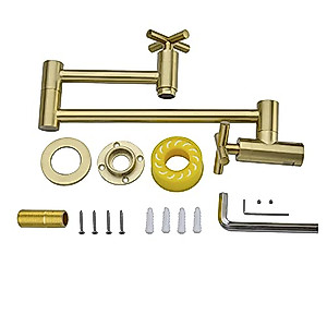 Delle Rosa Pot Filler Faucet, Wall Mount Pot Filler Kitchen Faucet, Folding Stretchable Brass Kitchen Faucet with Single Hole Two Handles, Brushed Gold Pot Filler