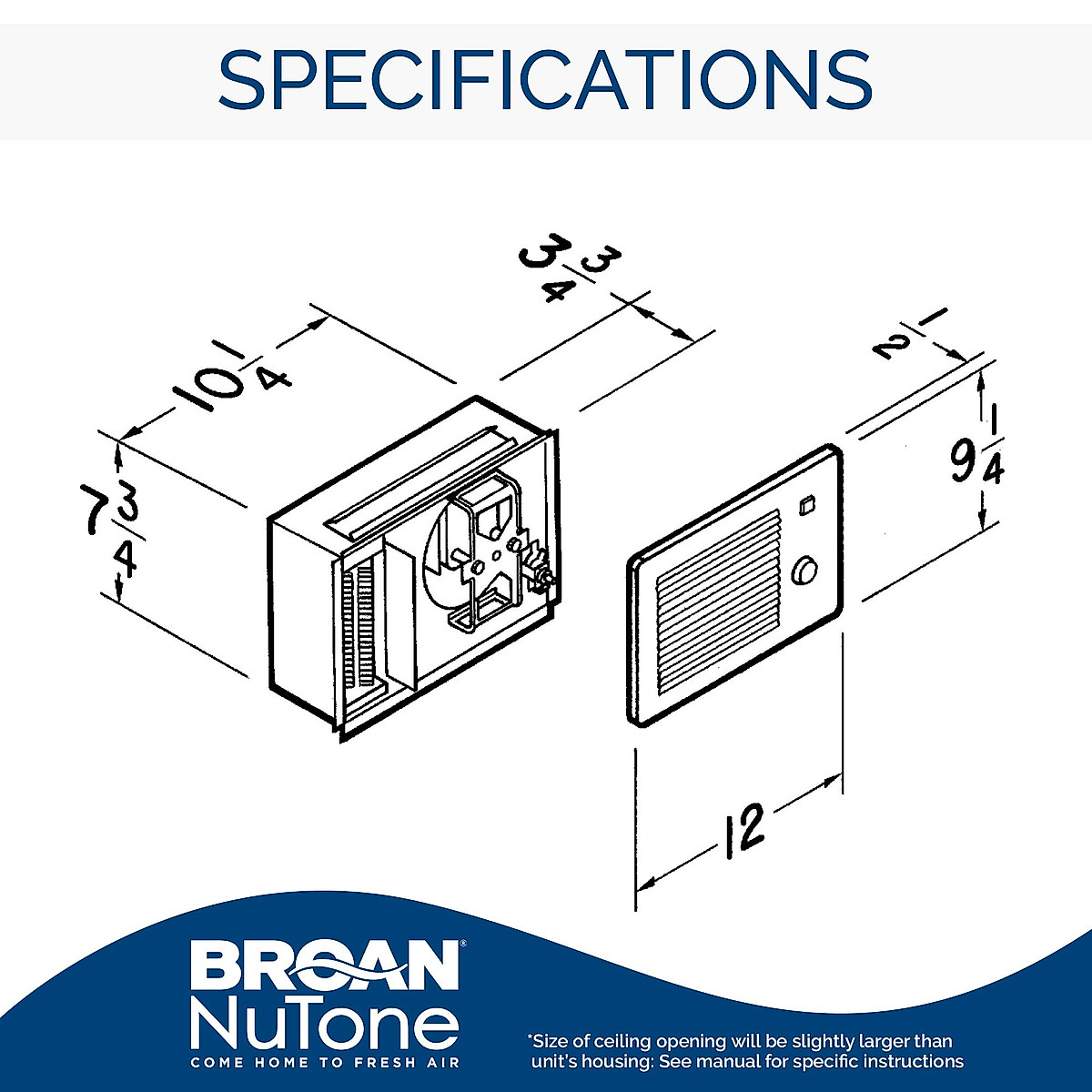 Broan-NuTone Wall Heater, White Grille Heater with Built-In Adjustable Thermostat, 750/1500W, 120/240V AC