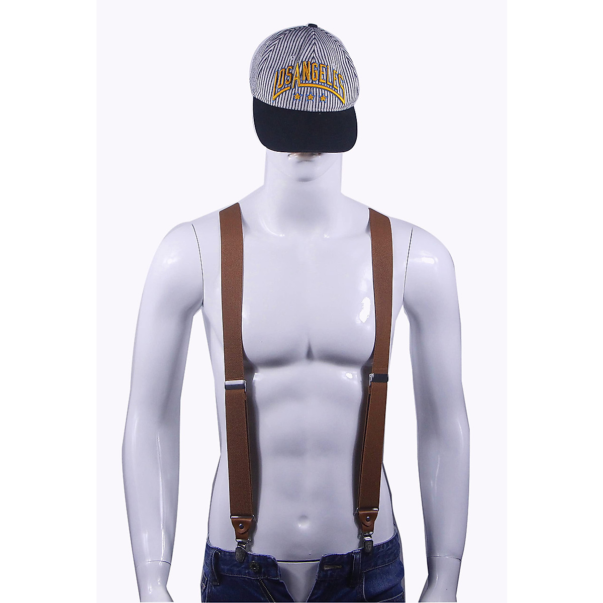 Doloise Adjustable Elastic X Back Style Suspenders for Men's and Women's With Strong Metal Clips (Coffe-01)