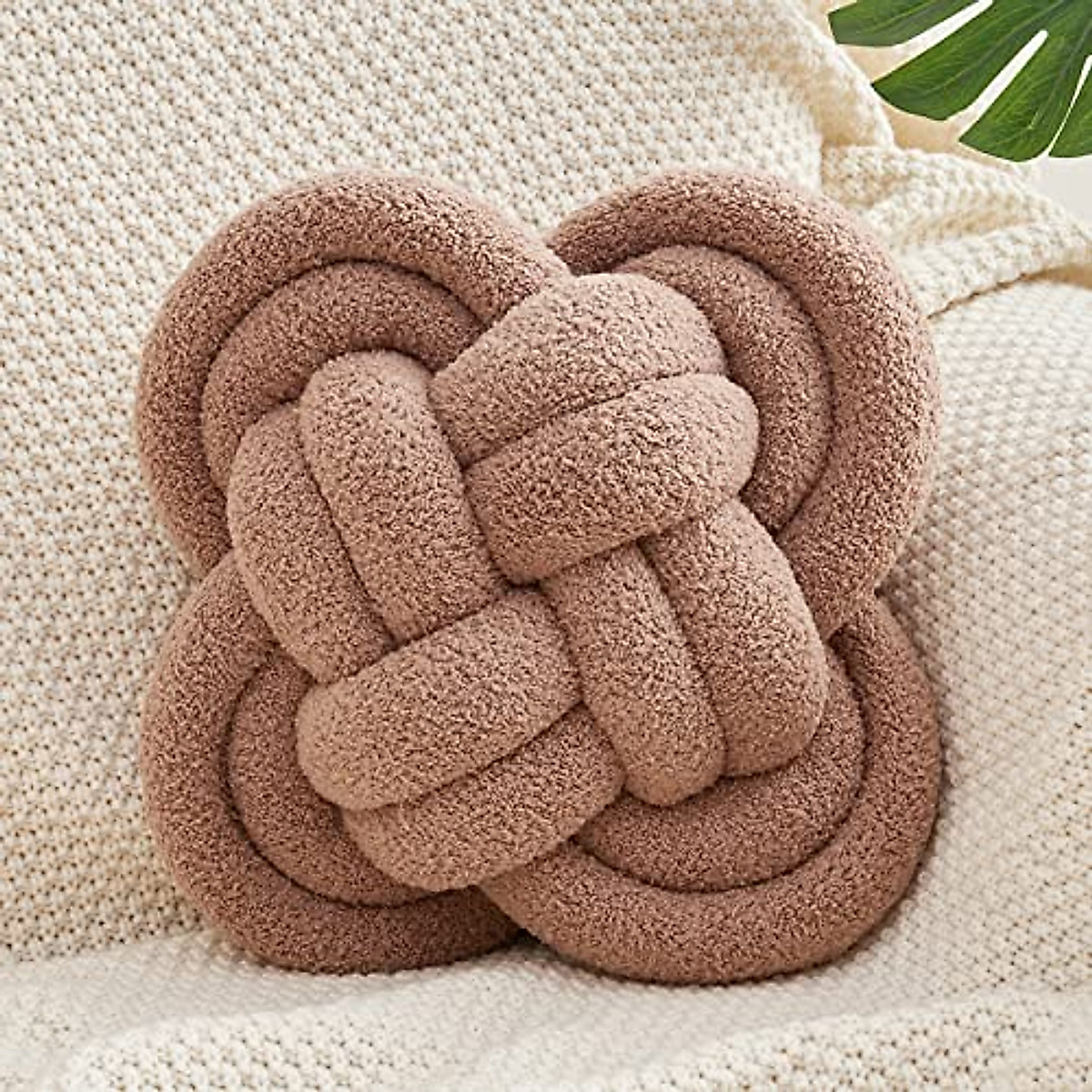 Xiashrk Knot Pillow Ball, Decorative Throw Pillows with Soft Lamb Fleece Fabric for Bed Living Room, Knotted Pillow Home Decor Handmade Square Plush Cushion for Couch
