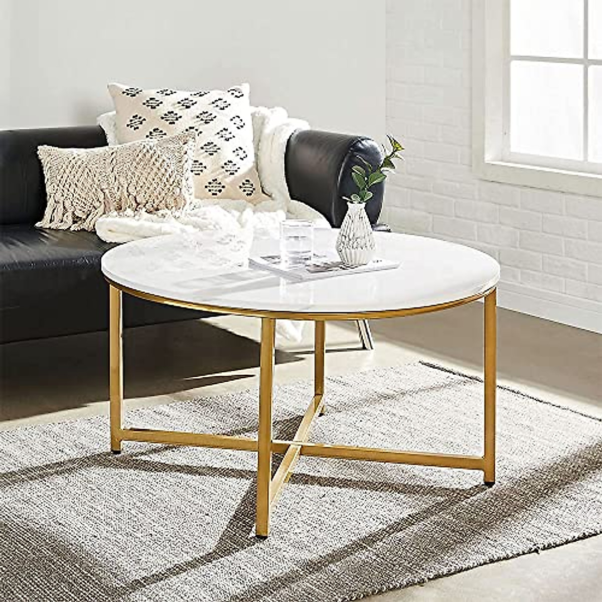 AZL1 Life Concept Modern Round Coffee Table for Living Room, Sofa Center Table for Dining Room, Modern Marble Tabletop with Gold Metal Legs, Marble.