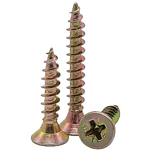 M4 x 20mm (100 PCS) Flat Phillips Head Wood Screws Countersunk Head Drywall Clipboard Screw Phillips Drive Yellow Zinc Plated Wood Interior Construction Projects Metal Screw