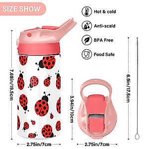 Kigai Ladybug Kids Water Bottle,Insulated Stainless Steel Reusable Metal Thermos Bottles, Leak-Proof Straw Lid, BPA-Free, For Boys,Girls