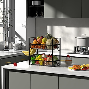 Webtrylics Fruit Basket for Kitchen Counter,Fruit Bowl,Countertop Organizer for Onion Bread and Snack Storage,Heavy Duty Metal Fruit Stand Holder with Liners (2 Tier)