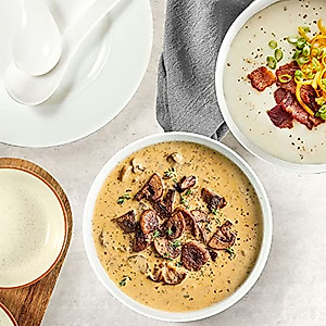 Artena Asian Soup Bowls with Spoons Set of 4, 26 oz Pasta, Ramen, Pho Bowls and Soup Spoons Set, Advanced Porcelain Elegant White Cereal Bowls for Kitchen, Dishwasher Microwave Oven Safe Bowls