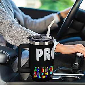Proud Autism Dad Autism Awareness 40 Oz Tumbler with Handle And Straw Lid,Insulated Reusable Stainless Steel Travel Glass Mug 40 Ounces