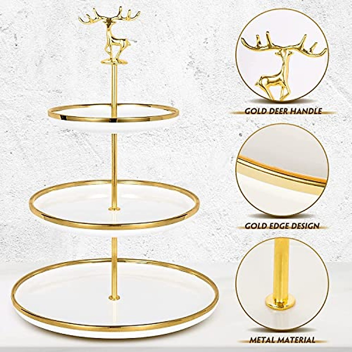 3 Tier Porcelain Cake Stand，Afternoon Tea Stand，3 Tier Cupcake Stand for Party，Dessert Table Display Set，Cupcake Stand for 24 Cupcakes，Tiered Tray Stand，Three Tier Dessert Stand