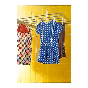 QQOUTLET Wall Mounted Clothes Drying Rack Stainless Steel Space Saving Folding Adjustable Collapsible (22Wx21Dx19H)