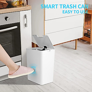 Touchless Motion Sensor Automatic Trash Can with Lid, Waynmer Garbage Bin Perfect for Office, Hotel, Kitchen, PIR Sensor and Vibration Sensor Both Support, 15Liter / 4 Gallon